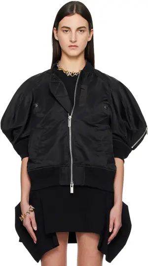 Sacai Black Nylon Twill Bomber Jacket - 001 Black | Editorialist